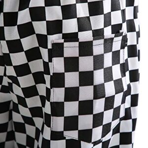 Men’s Black and White Checkerboard Print Chef Pants with Elastic Waist Drawstring Baggy Chef Uniforms Blackwhite XXL