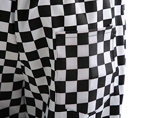 Men’s Black and White Checkerboard Print Chef Pants with Elastic Waist Drawstring Baggy Chef Uniforms Blackwhite XXL