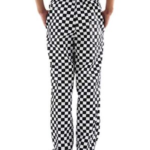 Men’s Black and White Checkerboard Print Chef Pants with Elastic Waist Drawstring Baggy Chef Uniforms Blackwhite XXL