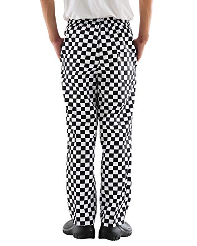 Men’s Black and White Checkerboard Print Chef Pants with Elastic Waist Drawstring Baggy Chef Uniforms Blackwhite XXL