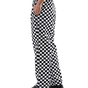 Men’s Black and White Checkerboard Print Chef Pants with Elastic Waist Drawstring Baggy Chef Uniforms Blackwhite XXL