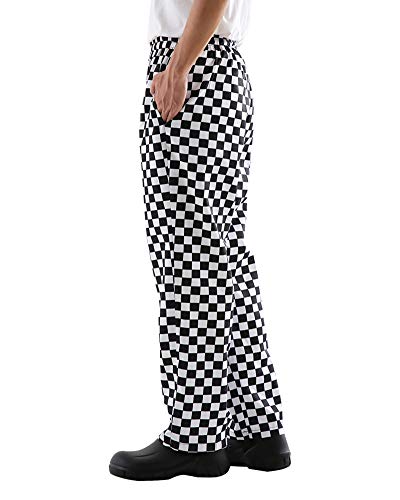 Men’s Black and White Checkerboard Print Chef Pants with Elastic Waist Drawstring Baggy Chef Uniforms Blackwhite XXL