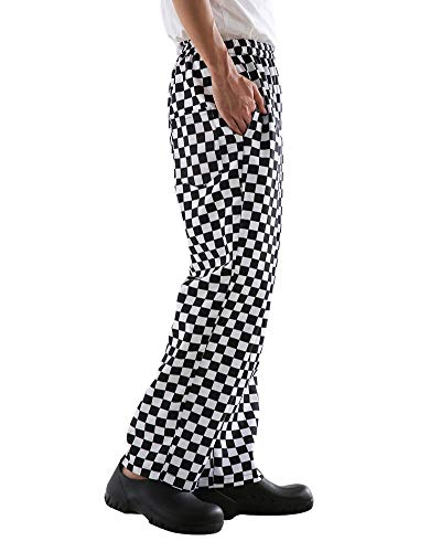 Men’s Black and White Checkerboard Print Chef Pants with Elastic Waist Drawstring Baggy Chef Uniforms Blackwhite XXL