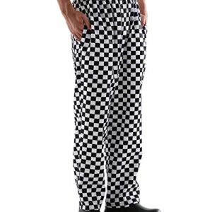 Men’s Black and White Checkerboard Print Chef Pants with Elastic Waist Drawstring Baggy Chef Uniforms Blackwhite XXL