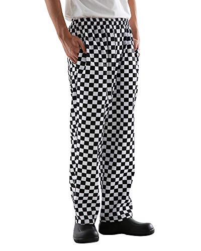 Men’s Black and White Checkerboard Print Chef Pants with Elastic Waist Drawstring Baggy Chef Uniforms Blackwhite XXL