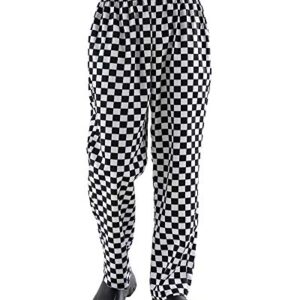 Men’s Black and White Checkerboard Print Chef Pants with Elastic Waist Drawstring Baggy Chef Uniforms Blackwhite XXL