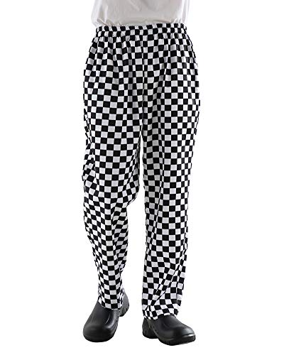 Men’s Black and White Checkerboard Print Chef Pants with Elastic Waist Drawstring Baggy Chef Uniforms Blackwhite XXL