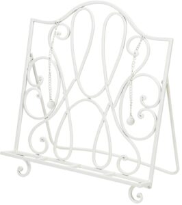 red co. 13.5" decorative country rustic metal cookbook stand and recipe holder with chain weights in white finish