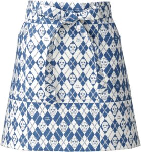 shirayuki waist apron with four big pockets 100% cotton. made in japan. kitchen aprons, server aprons | half apron for crafts, restaurant, shop work apron, art smock, garden (happy skull, blue)