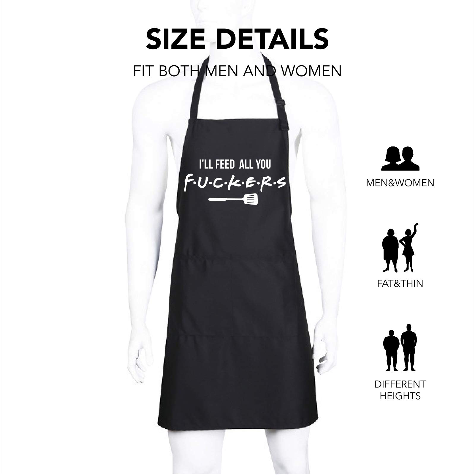 Ihopes Funny Black Apron for Women Men - I'll Feed All You - Cute Kitchen Chef Apron with 2 Pockets and Adjustable Neck Strap - Perfect Gifts for Birthday/Christmas/Thanksgiving