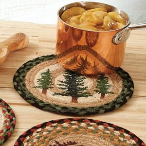 pine tree round jute trivet