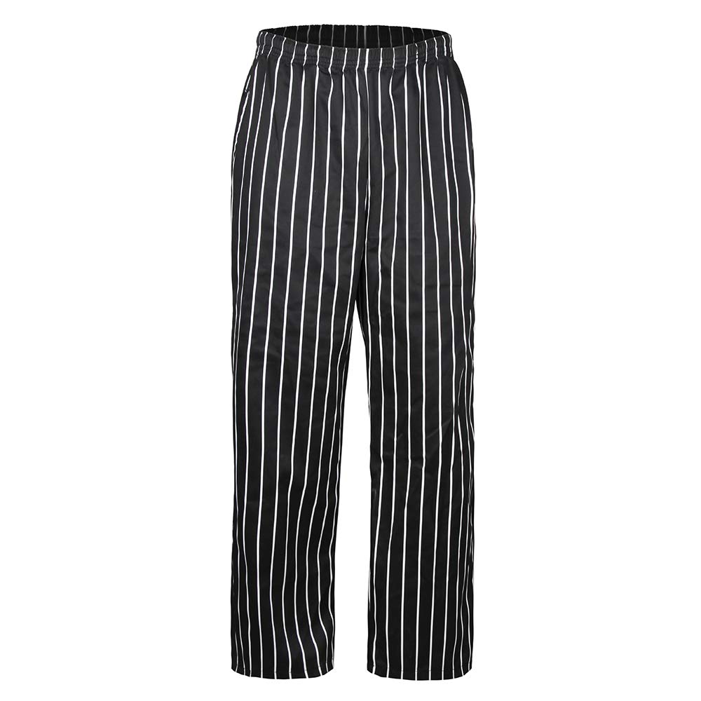 TopTie Men's Black Stripe Cargo Style Kitchen Work Chef Pant