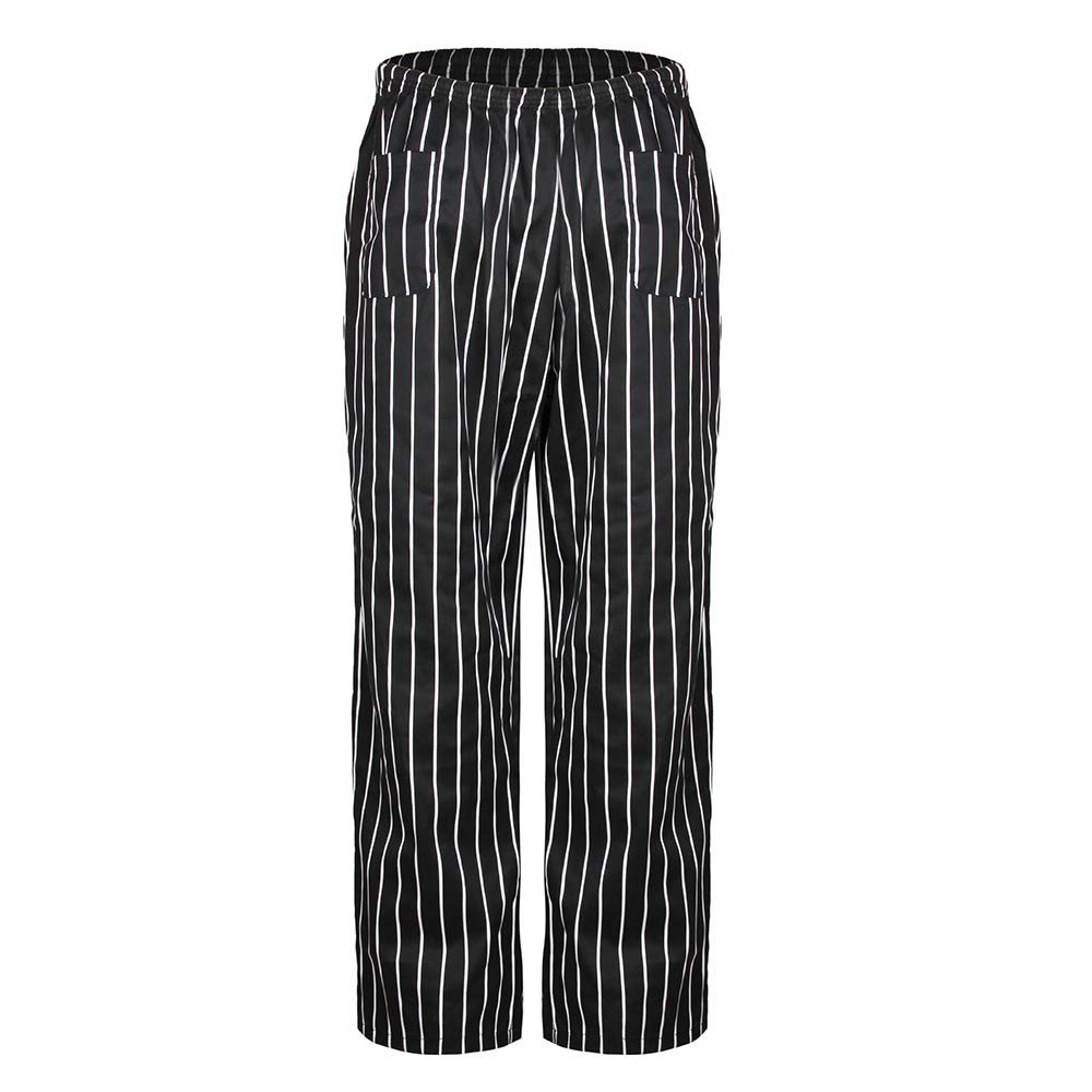 TopTie Men's Black Stripe Cargo Style Kitchen Work Chef Pant