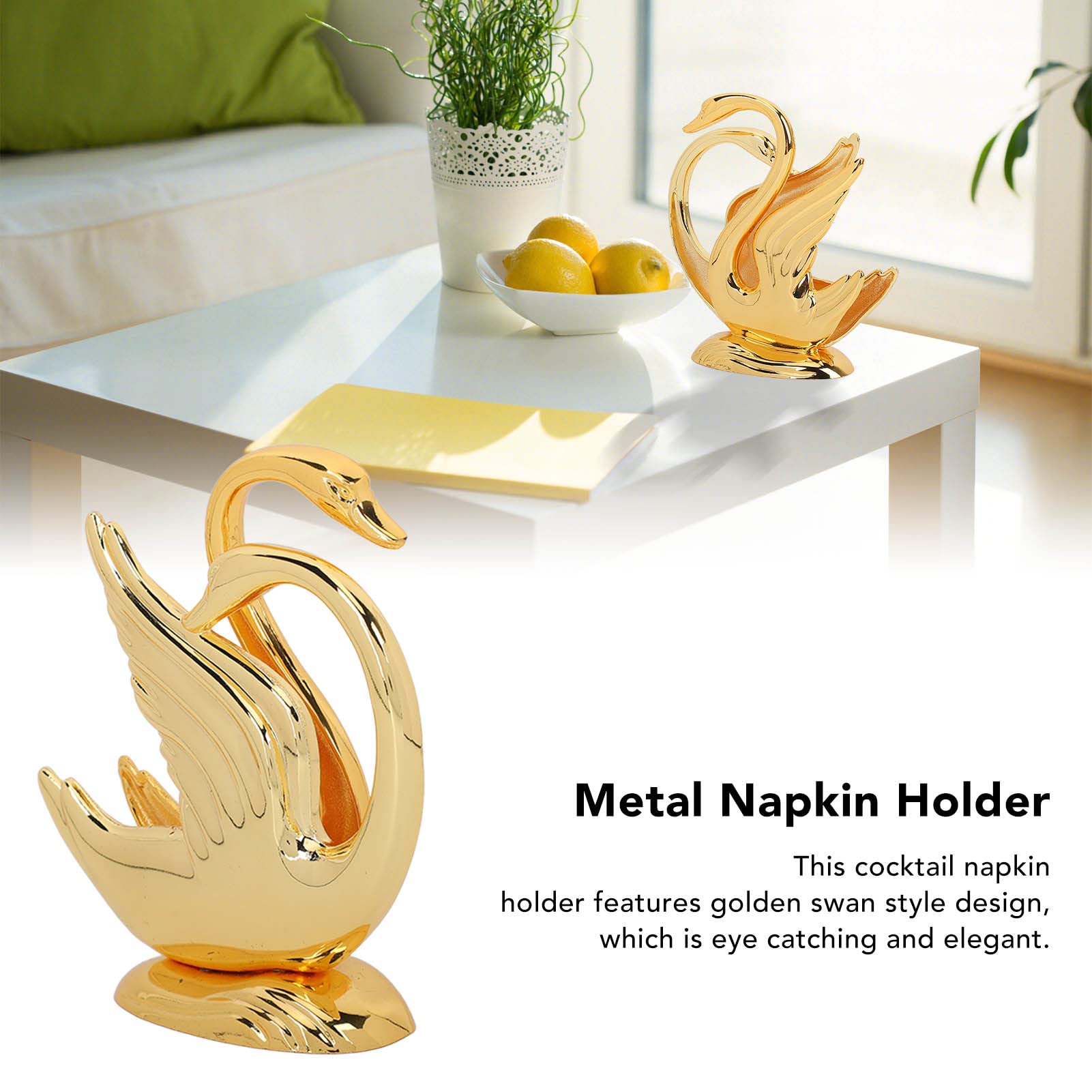 Gold Napkin Holder, Rustproof Metal Swan Napkin Holder, Elegant Golden Modern Table Serviette Holder, Durable Tissue Dispenser Stand for Home, Restaurant, Kitchen, Bar, Hotel