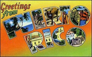 magnet 3x5 inch vintage greetings from puerto rico sticker (old postcard art logo pr) magnetic vinyl bumper sticker sticks to any metal fridge, car, signs