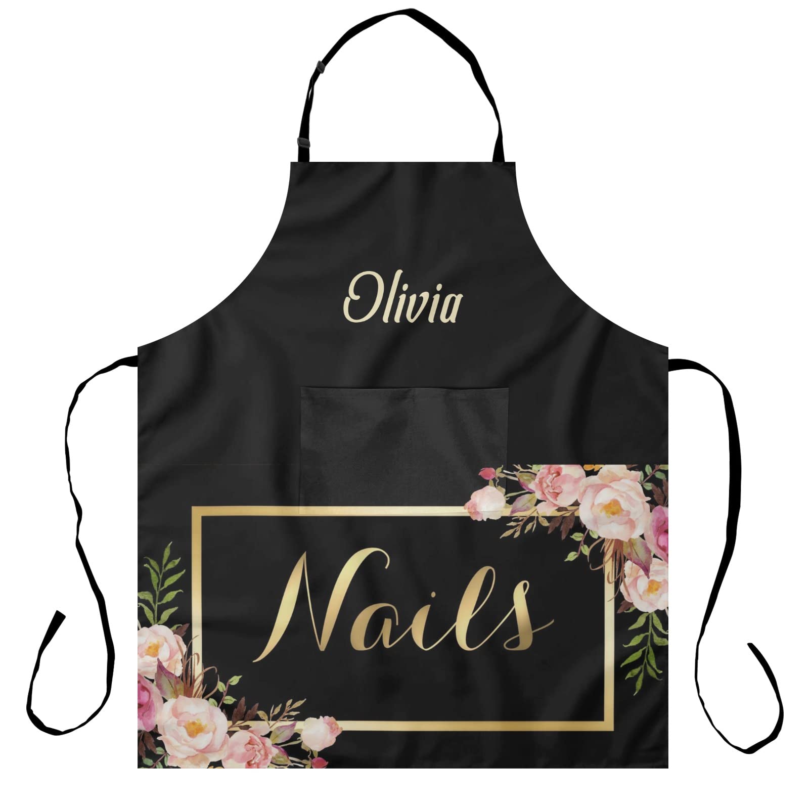 MakeUnique Nail Salon Black Personalized Aprons for Women Men Kitchen Cooking Baking Housework Hairstylist Barber Chef Apron with Pockets, 27.56x31.5 inch