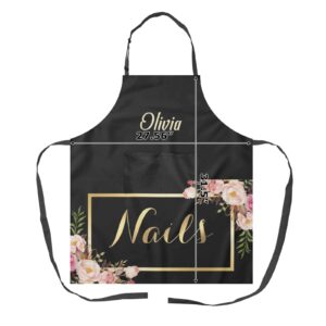 MakeUnique Nail Salon Black Personalized Aprons for Women Men Kitchen Cooking Baking Housework Hairstylist Barber Chef Apron with Pockets, 27.56x31.5 inch