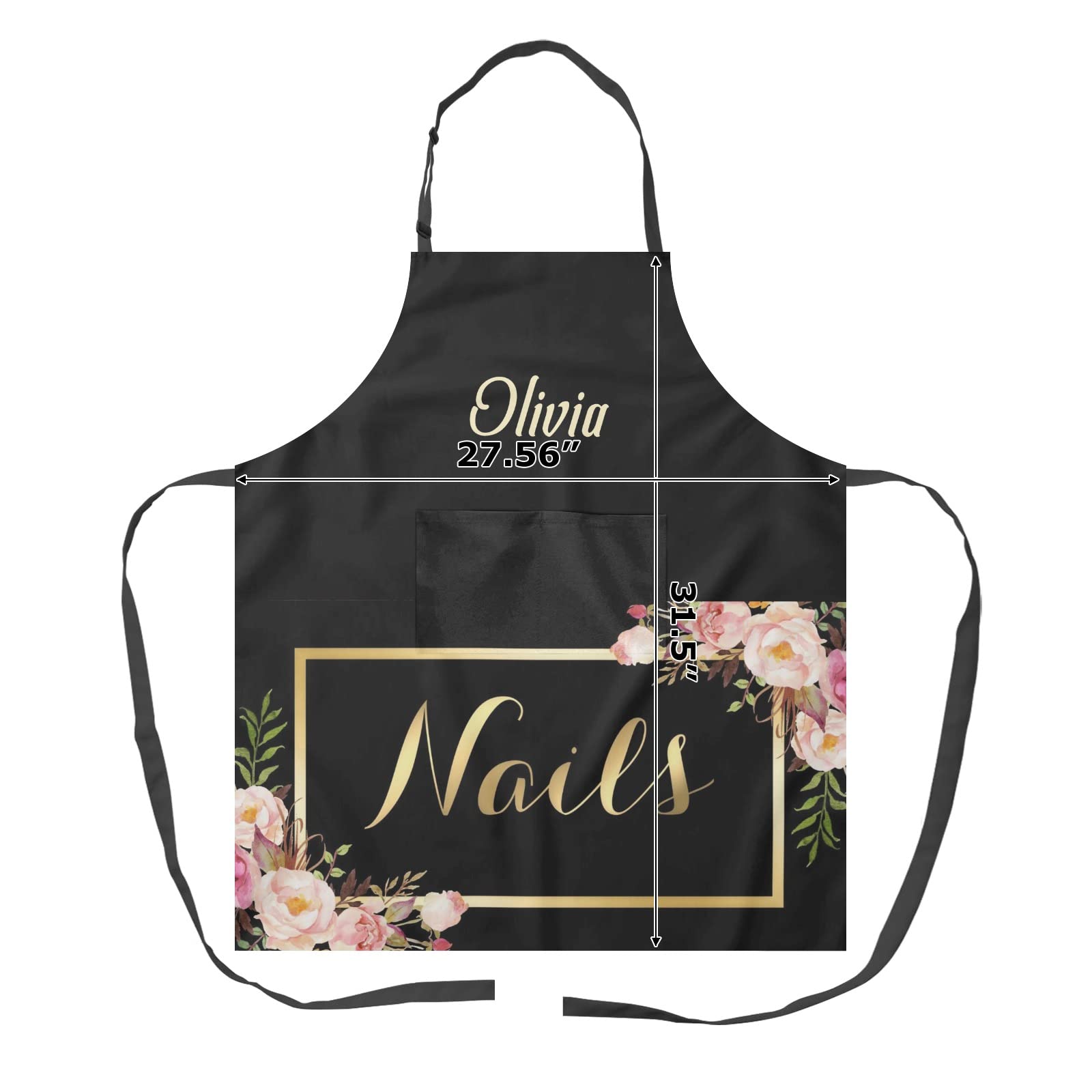 MakeUnique Nail Salon Black Personalized Aprons for Women Men Kitchen Cooking Baking Housework Hairstylist Barber Chef Apron with Pockets, 27.56x31.5 inch