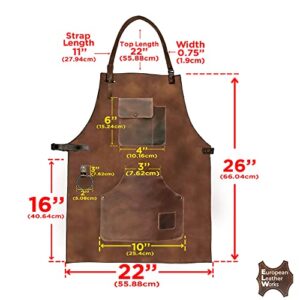 ELW Full Grain Leather Apron-2 Pouch Leather Apron, BBQ Apron, Men and Women's Apron, Kitchen, Cooking, Bartending, Workshop, Blacksmith, Gardening, One Size Fit Adjustable for Men & Women Dark Brown