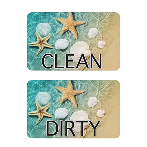 Qilmy Sea Beach Starfish Clean Dirty Dishwasher Magnet Waterproof Dish Washer Refrigerator Magnet Sign, 2pcs