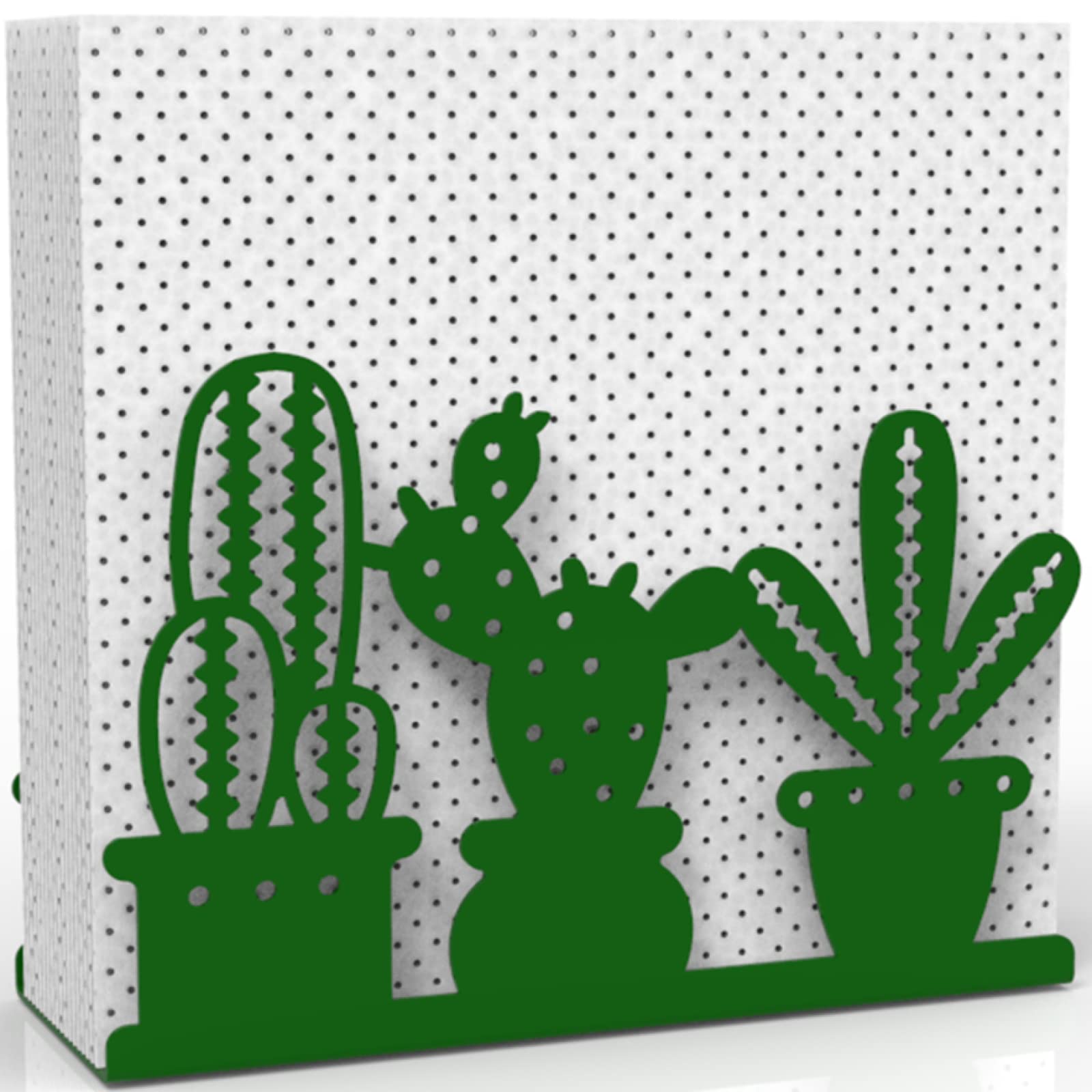 Decorelax Metal Napkin Holder for Home Kitchen Restaurant Picnic - Cactus Design Tabletop Paper Organizer Upright Tissue Dispenser (Green)