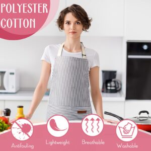 Handepo 12 Pcs Cooking Kitchen Aprons Unisex Soft Chef Kitchen Aprons with Pockets Cotton Polyester Blend Adjustable Bib Aprons for Women Men, Crafting Bbq, Black, Blue, Pink, Grey Stripes