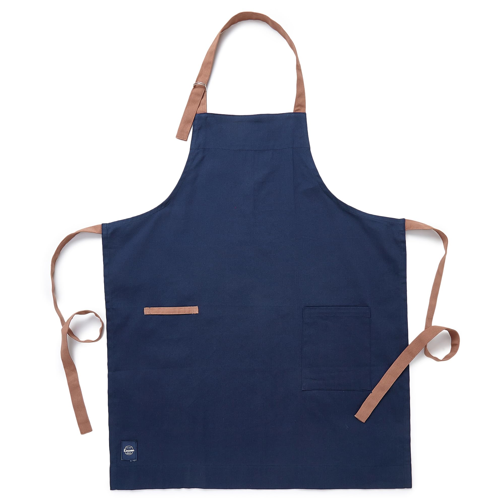 Encasa Homes Adjustable Kitchen Cotton Apron With Pockets & Towel Holder Of Size 27 x 33 inch (Scotch Blue + Tan Straps) for Men & Women Chefs For Cooking & Baking in Home, Restaurants & Barbeque