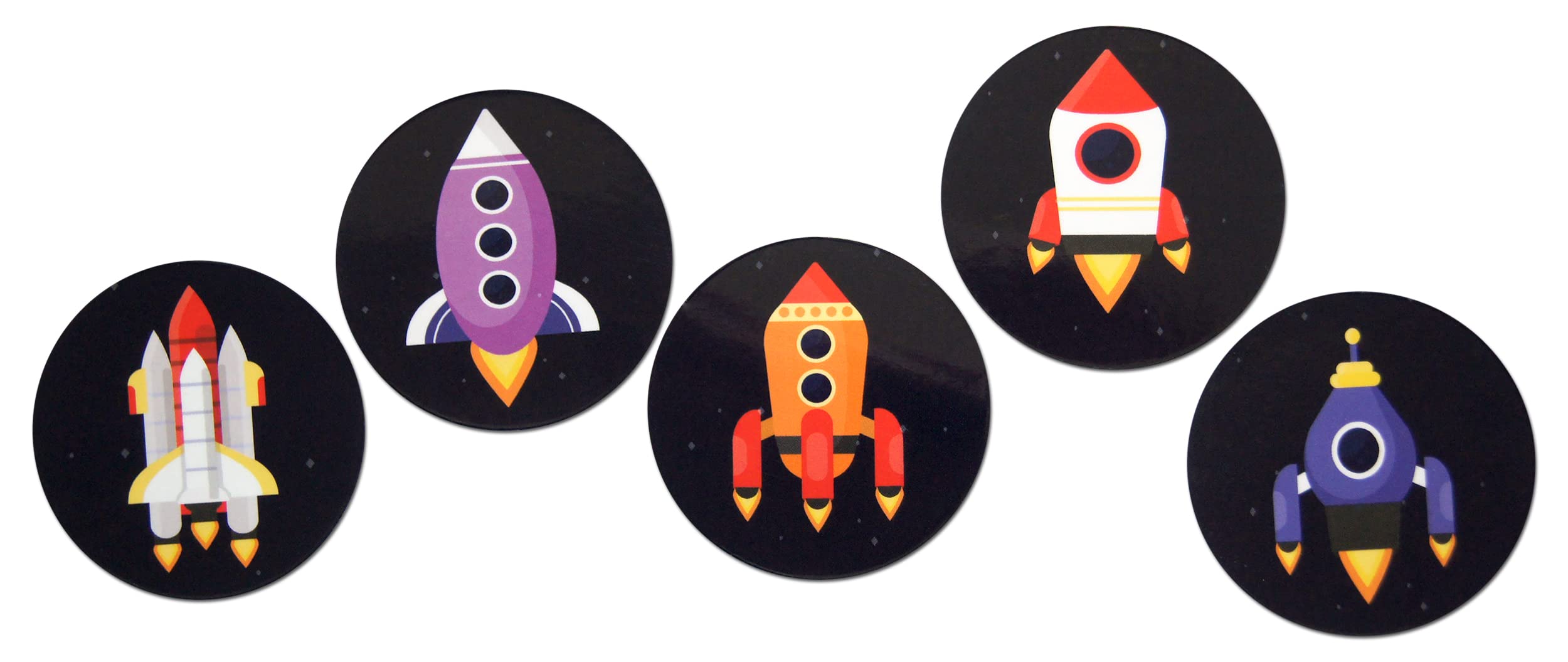 Novel Merk Rocket Ship Aliens Refrigerator Magnets for Space Gifts, Decor, Party Favors, & Prizes (5)