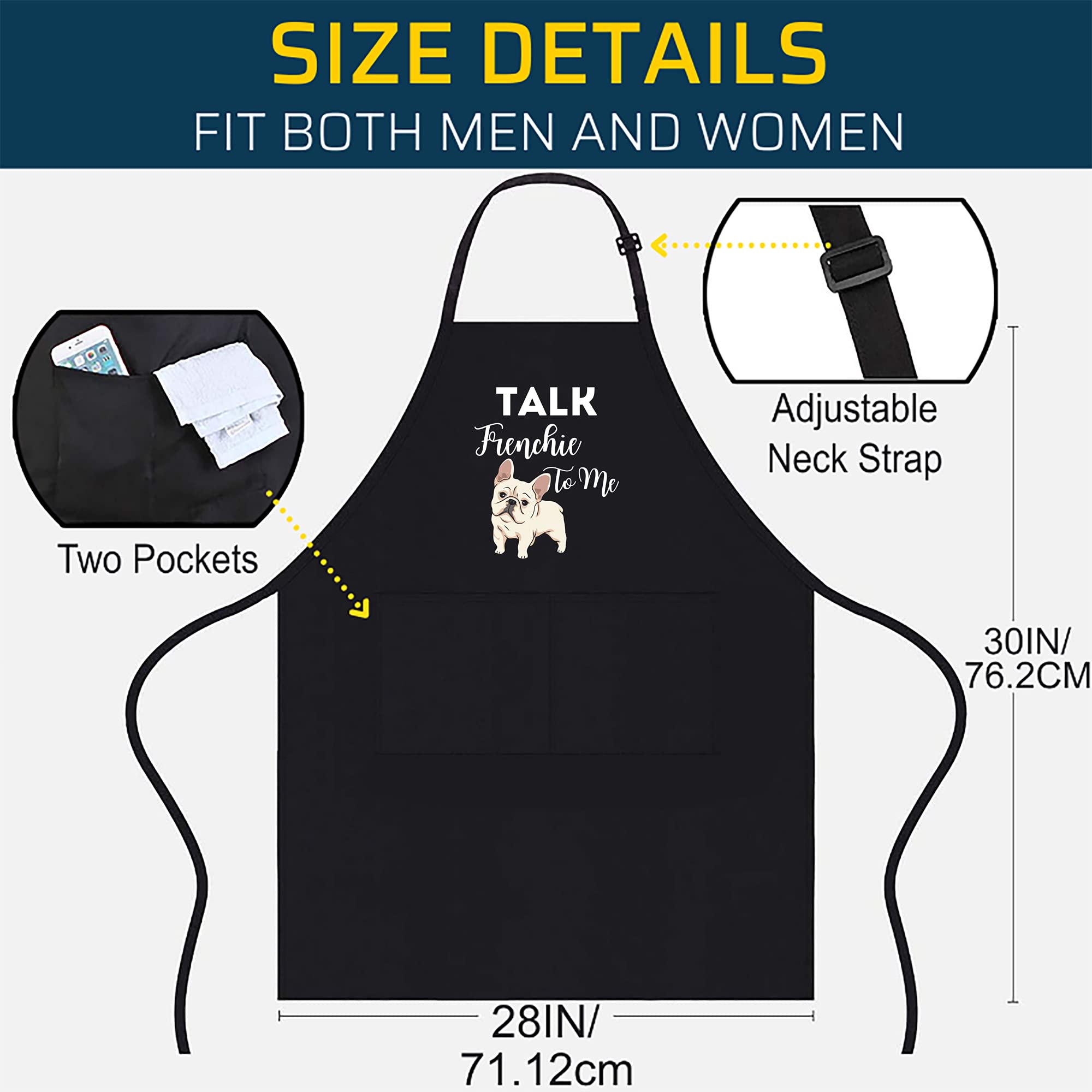 xPuffer Dog Apron - Funny Frenchie talk To Me Dog Dad Cute French Bulldog Cooking Aprons Kitchen Decor, Black, One Size Fits All, Black Apron