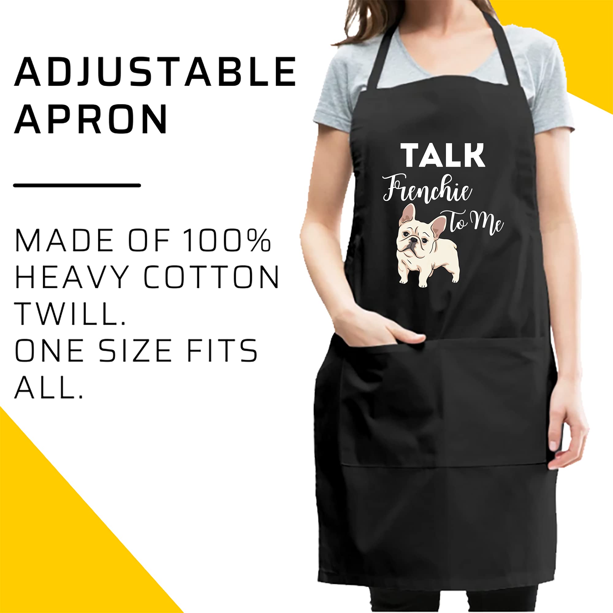 xPuffer Dog Apron - Funny Frenchie talk To Me Dog Dad Cute French Bulldog Cooking Aprons Kitchen Decor, Black, One Size Fits All, Black Apron