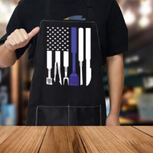 WZMPA USA Flag Thin Blue Line Adjustable Kitchen Apron With Pockets Police Officer Gifts Honor Respect Police Apron (Blue Line apron)