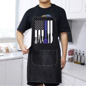 WZMPA USA Flag Thin Blue Line Adjustable Kitchen Apron With Pockets Police Officer Gifts Honor Respect Police Apron (Blue Line apron)