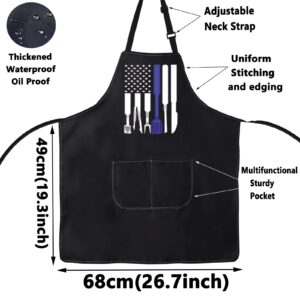 WZMPA USA Flag Thin Blue Line Adjustable Kitchen Apron With Pockets Police Officer Gifts Honor Respect Police Apron (Blue Line apron)