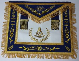 zest4canada past master royal blue apron gold embroidered with fringe