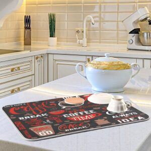 Coffee Theme Beans Dish Drying Mat for Kitchen Counter 16 x 18 Inch Absorbent Microfiber Dry Dishes Mats Drainer Mat Dish Drying Pad for Countertops