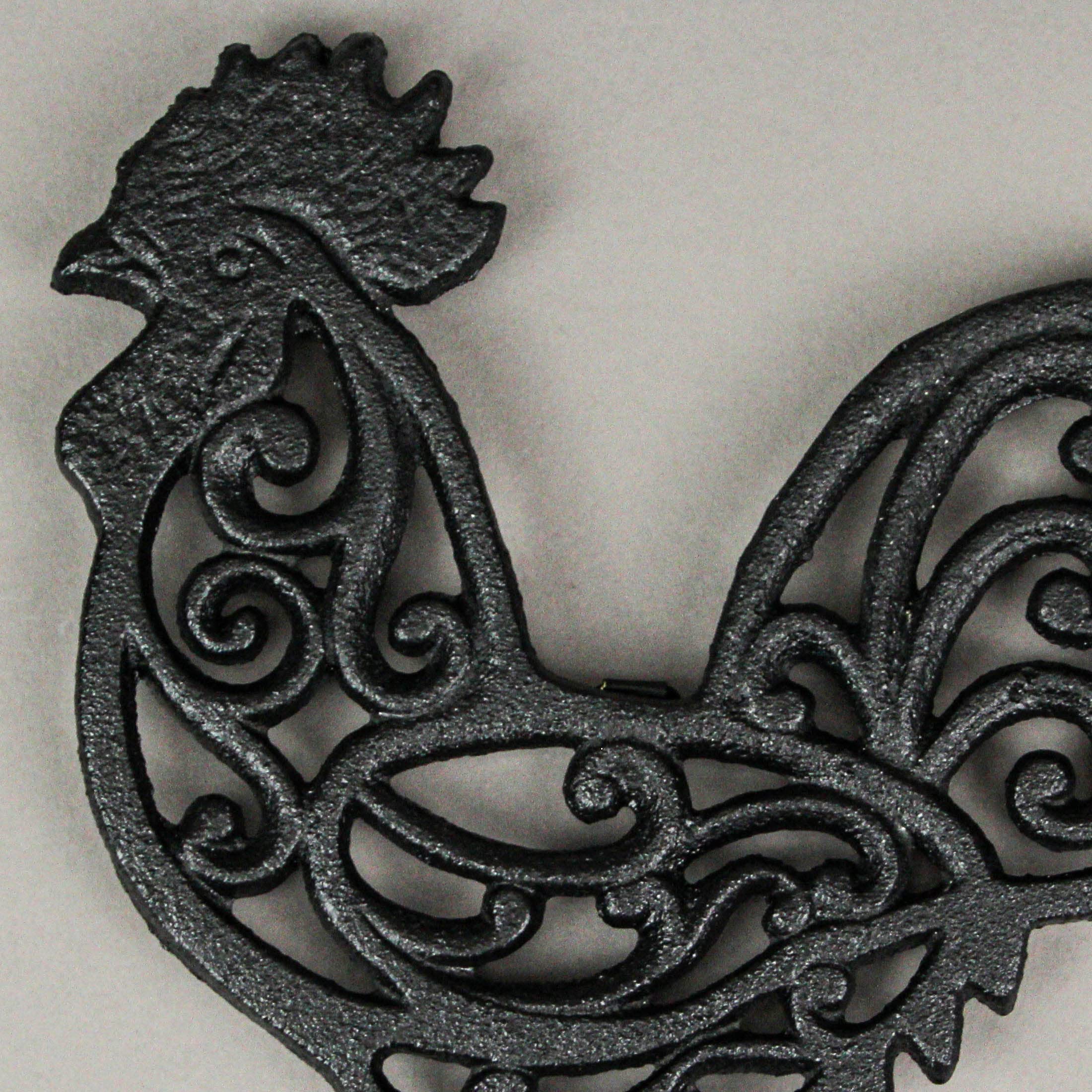 Set of 3 Black Cast Iron Farm Animal Kitchen Décor Trivets Rooster Pig and Cow Decorative Wall Hanging Art 9 Inches Long Farmhouse Style Table Accents