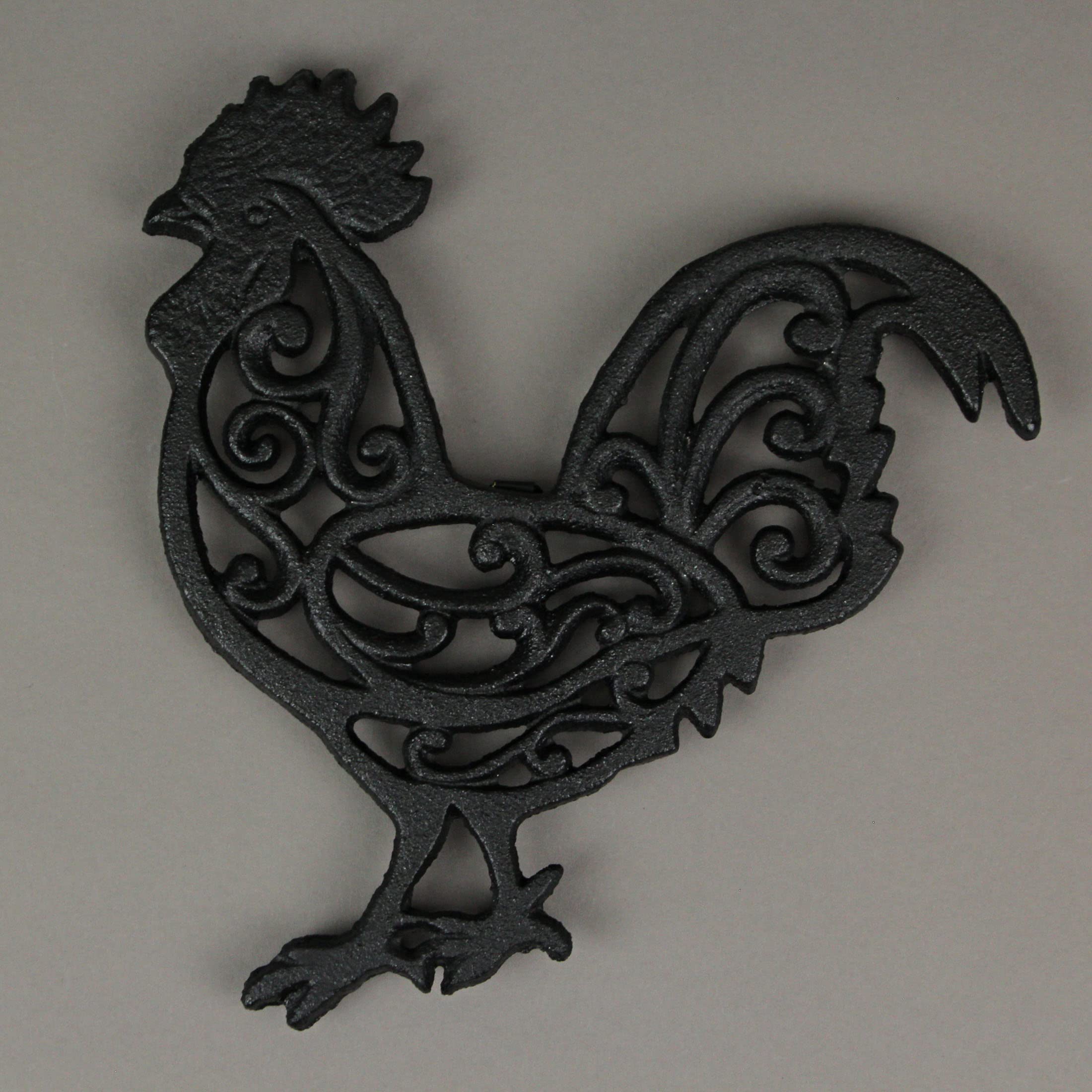 Set of 3 Black Cast Iron Farm Animal Kitchen Décor Trivets Rooster Pig and Cow Decorative Wall Hanging Art 9 Inches Long Farmhouse Style Table Accents