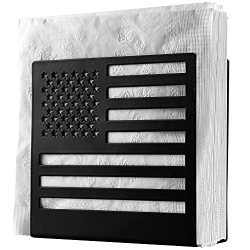 MyGift Black Metal Upright Napkin Holder for Table with American Flag Cut-out Design, Patriotic Dining Decor