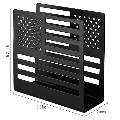 MyGift Black Metal Upright Napkin Holder for Table with American Flag Cut-out Design, Patriotic Dining Decor