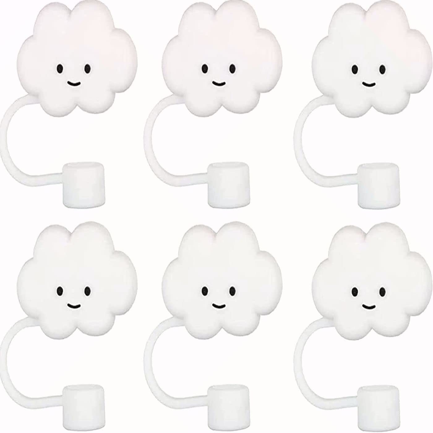 6 Pack Straw Covers Cap, Cute Silicone Cloud Straw Covers, Straw Protectors, Soft Silicone Cloud Shape Straw Lid for 6-8 mm Straws (Cloud Shape)