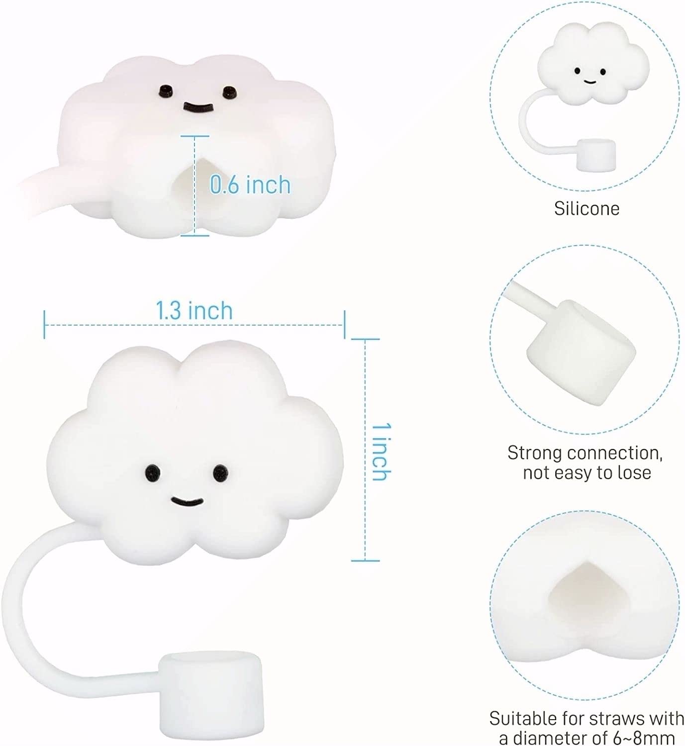 6 Pack Straw Covers Cap, Cute Silicone Cloud Straw Covers, Straw Protectors, Soft Silicone Cloud Shape Straw Lid for 6-8 mm Straws (Cloud Shape)