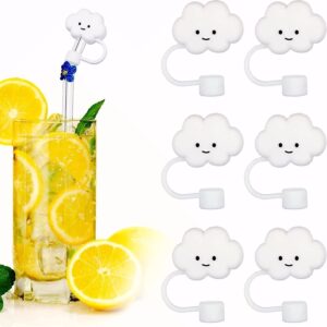 6 Pack Straw Covers Cap, Cute Silicone Cloud Straw Covers, Straw Protectors, Soft Silicone Cloud Shape Straw Lid for 6-8 mm Straws (Cloud Shape)