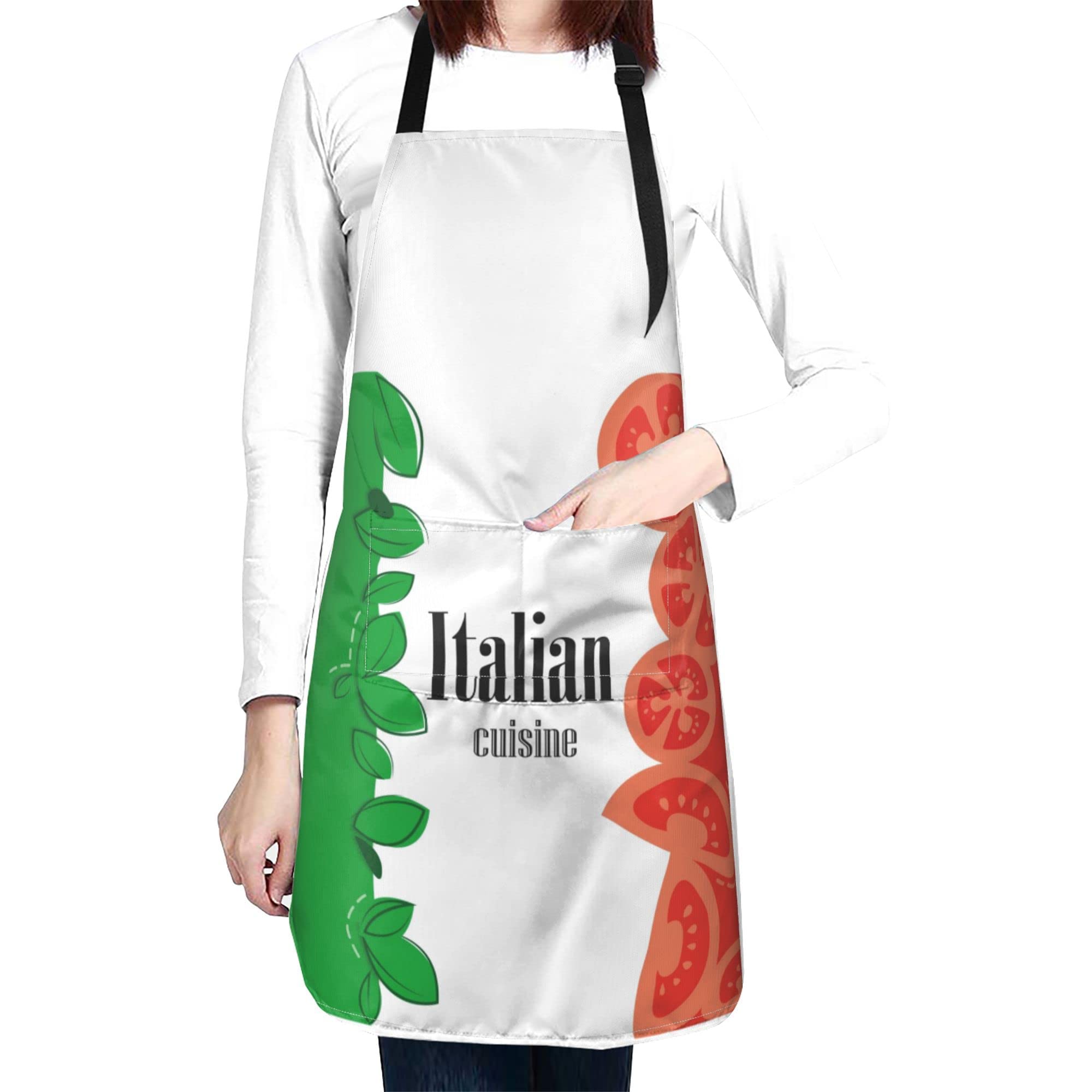 TONYSTAR Italian Cuisine Flag Aprons for Women with Pockets | 28 X 33 Inches | Cooking, Baking, Kitchen, Chef, Men's Apron | Christmas Gift | Waterproof and Adjustable Strap at Neck & Waist Ties