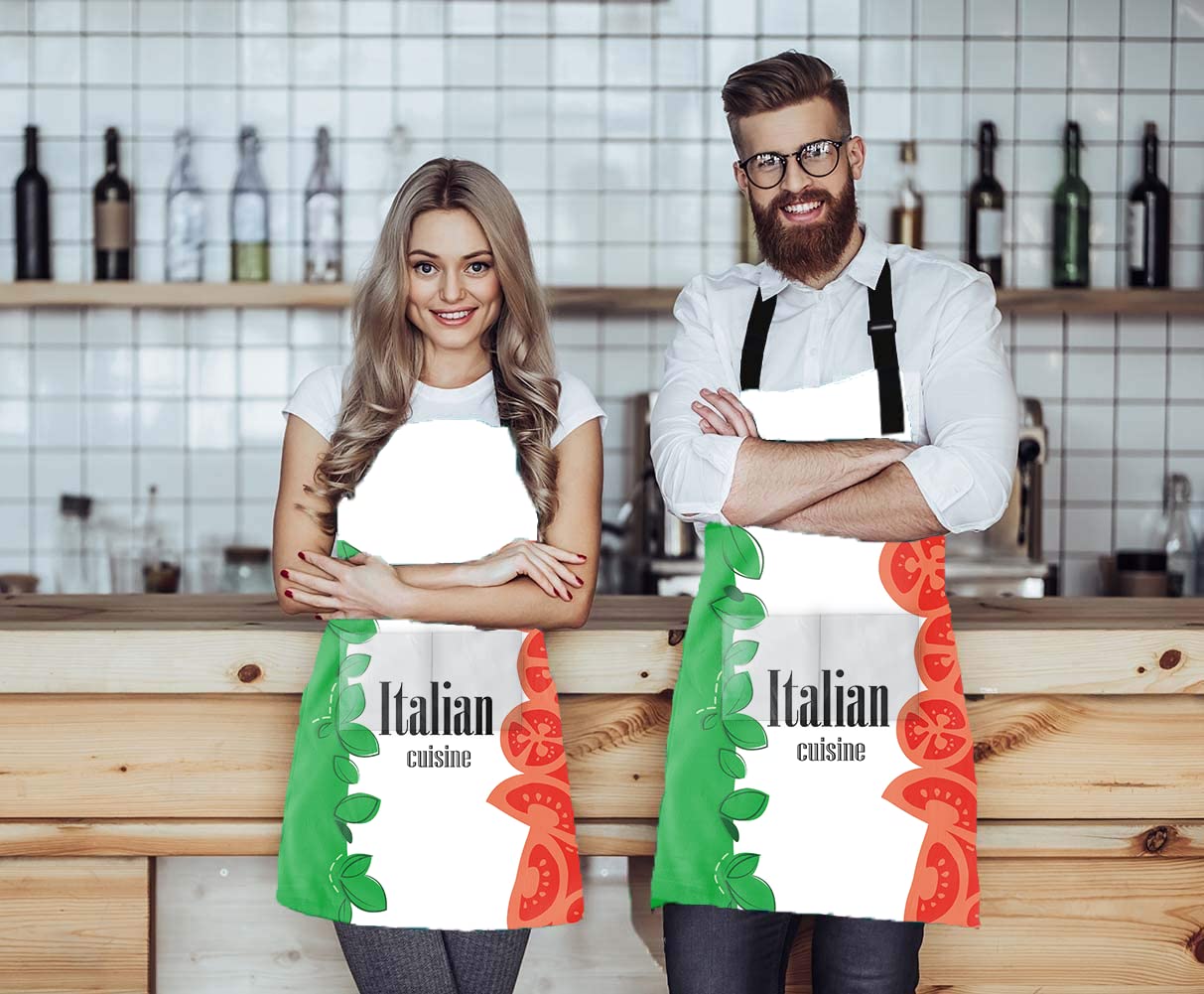 TONYSTAR Italian Cuisine Flag Aprons for Women with Pockets | 28 X 33 Inches | Cooking, Baking, Kitchen, Chef, Men's Apron | Christmas Gift | Waterproof and Adjustable Strap at Neck & Waist Ties