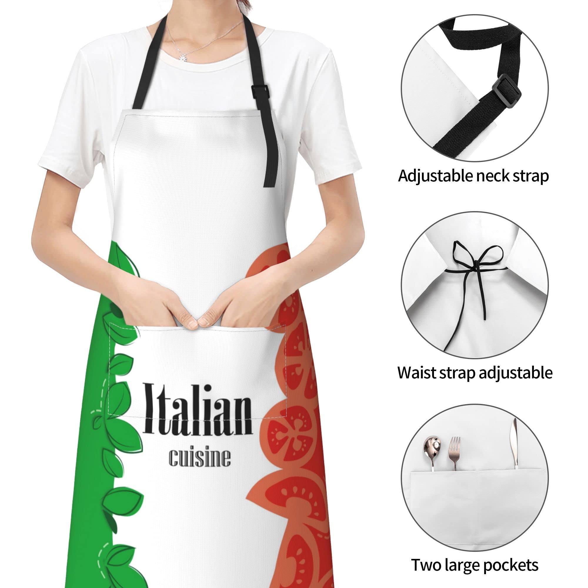 TONYSTAR Italian Cuisine Flag Aprons for Women with Pockets | 28 X 33 Inches | Cooking, Baking, Kitchen, Chef, Men's Apron | Christmas Gift | Waterproof and Adjustable Strap at Neck & Waist Ties