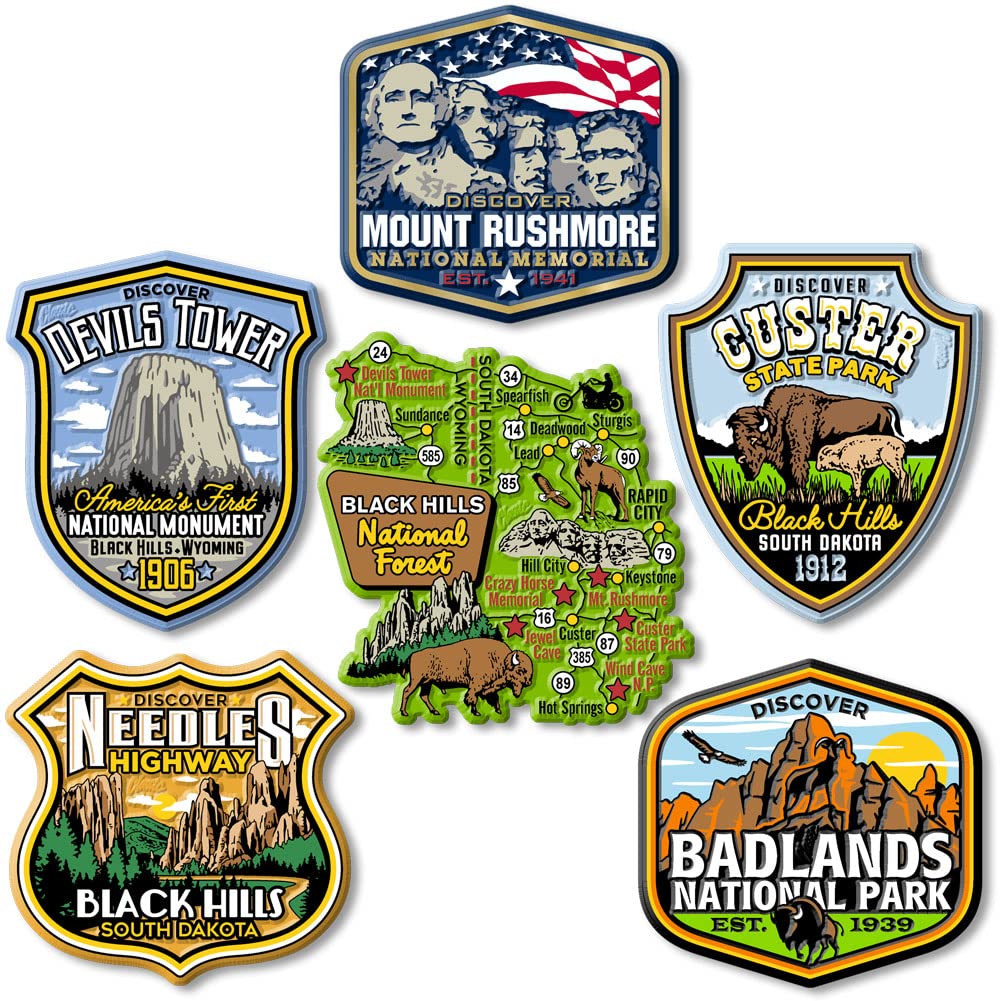 Black Hills Set of 6 Magnets by Classic Magnets, Collectible Souvenirs Made in The USA