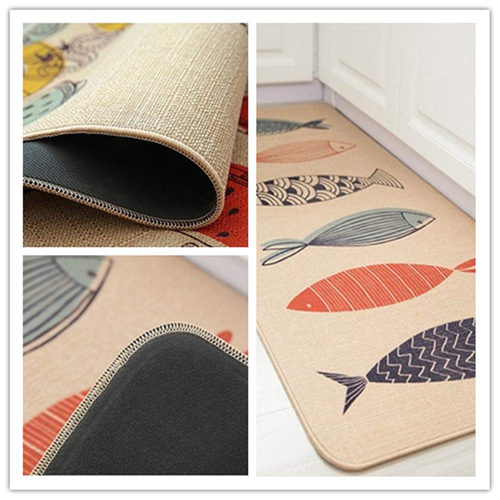 Ukeler Set of 2 Non-Slip Kitchen Rugs and Mats, Anti-Fatigue Hallway Kitchen Runner Rug Set Rubber Backing Floor Mat for Kitchen Laundry Bathroom (Fishes, 17" × 47"+17" × 29")