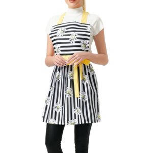 lovely comfortable claccic black stripe and fashion daisy skirt kitchen women apron for ladies girls wife daughter (yellow)