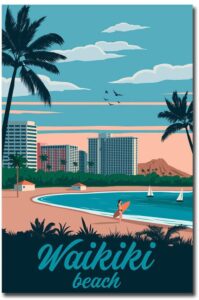 waikiki honolulu hawaii vintage travel art refrigerator magnet size 2.5" x 3.7"