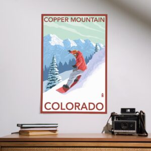 Lantern Press 16x24 Inch Giclee Art Print Wall Decor, Copper Mountain, Colorado, Downhill Snowboarder